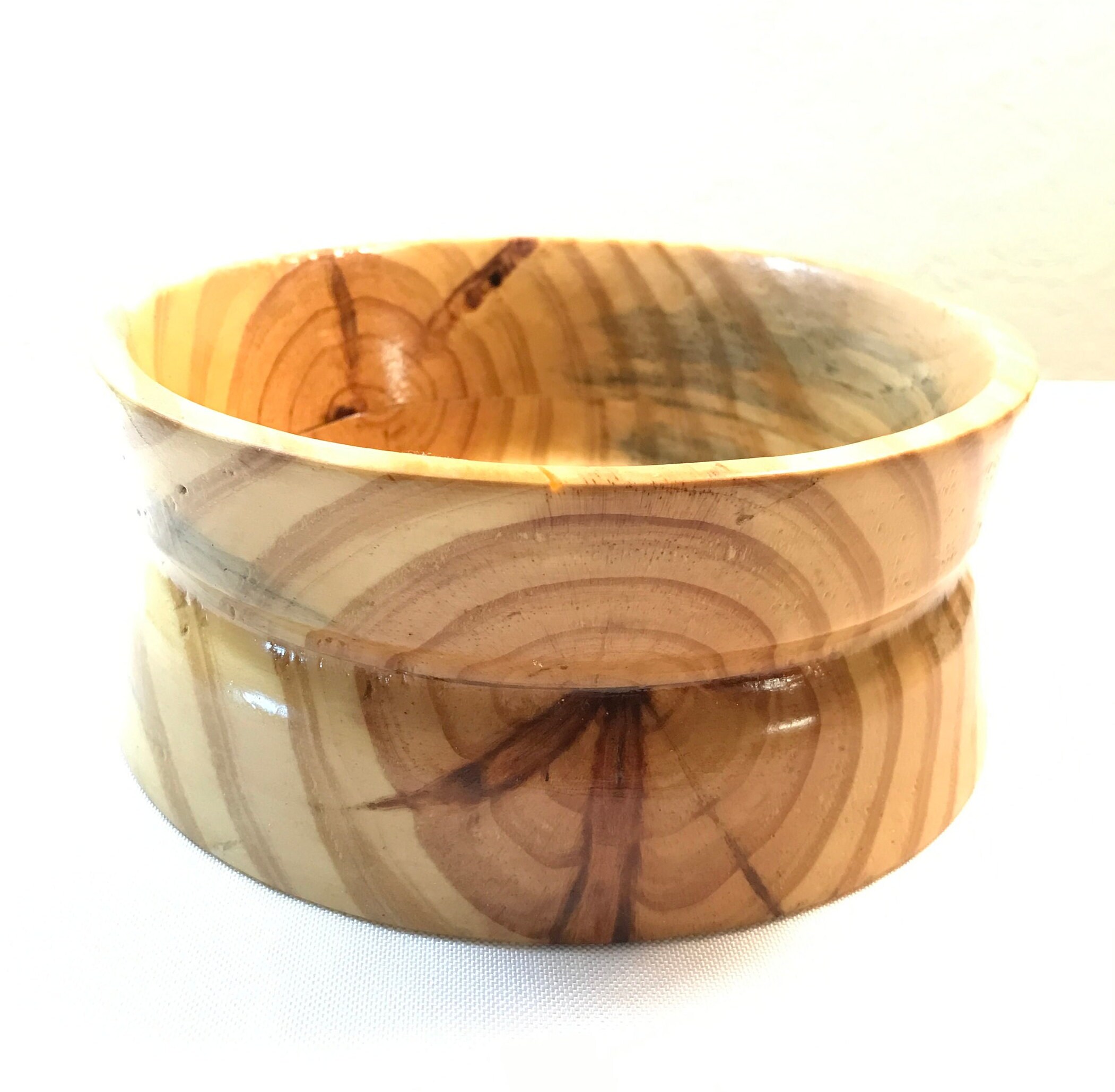 Natural Turned Wood Southern Yellow Pine Bowl With Glossy Shellac ...