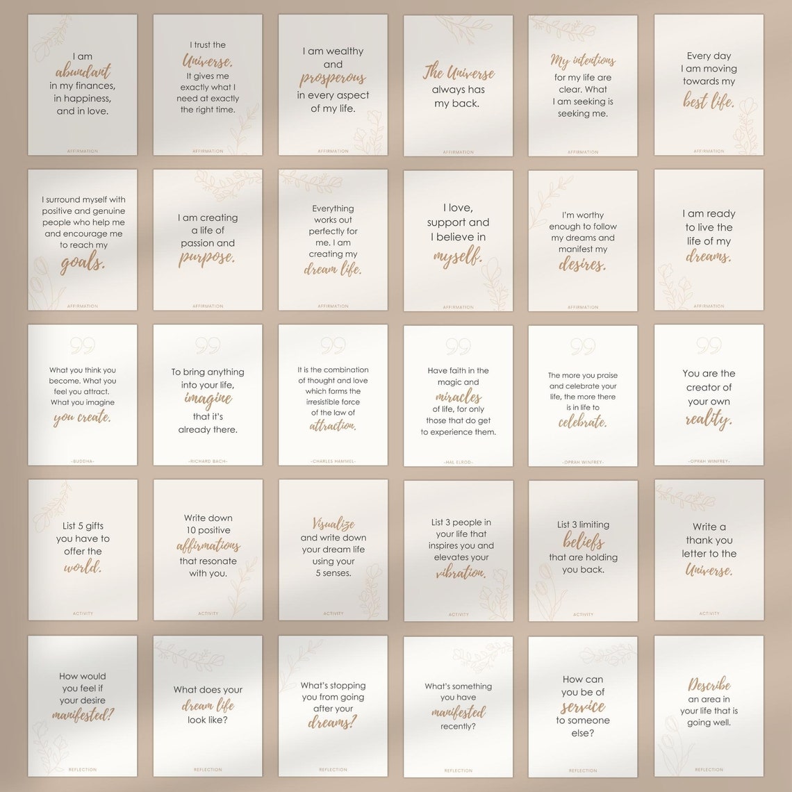 50 Manifesting Card Deck, Printable Manifestation Law of Attraction Affirmation Quote Activity ...