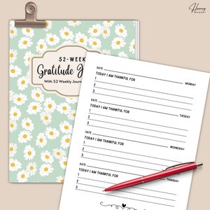 Gratitude Journal Printable, Daily Gratitude Template, 52-week ...