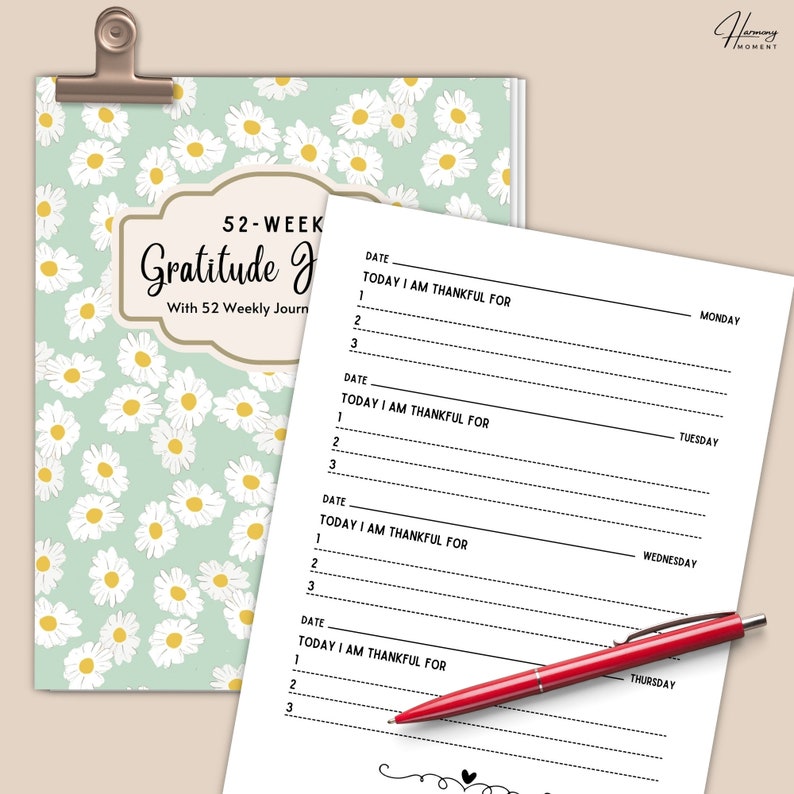 Gratitude Journal Printable, Daily Gratitude Template, 52-week ...