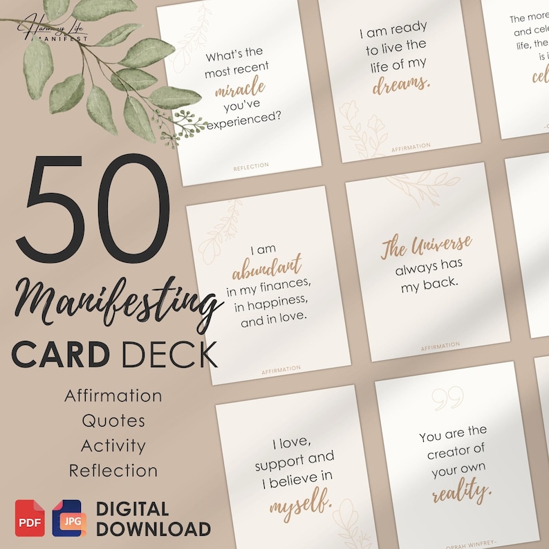 50 Manifesting Card Deck, Printable Manifestation Law of Attraction ...