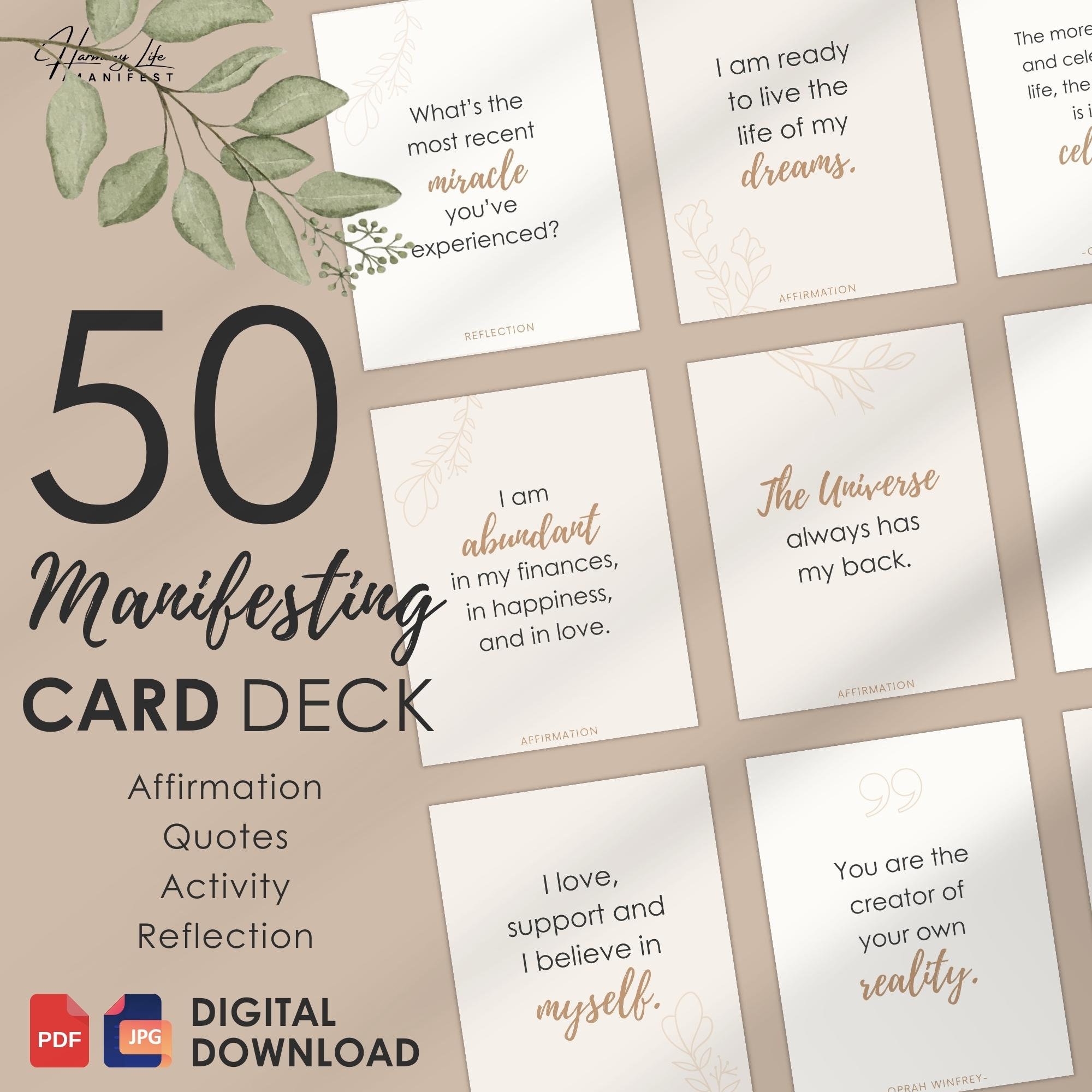 50 Manifesting Card Deck, Printable Manifestation Law of Attraction ...