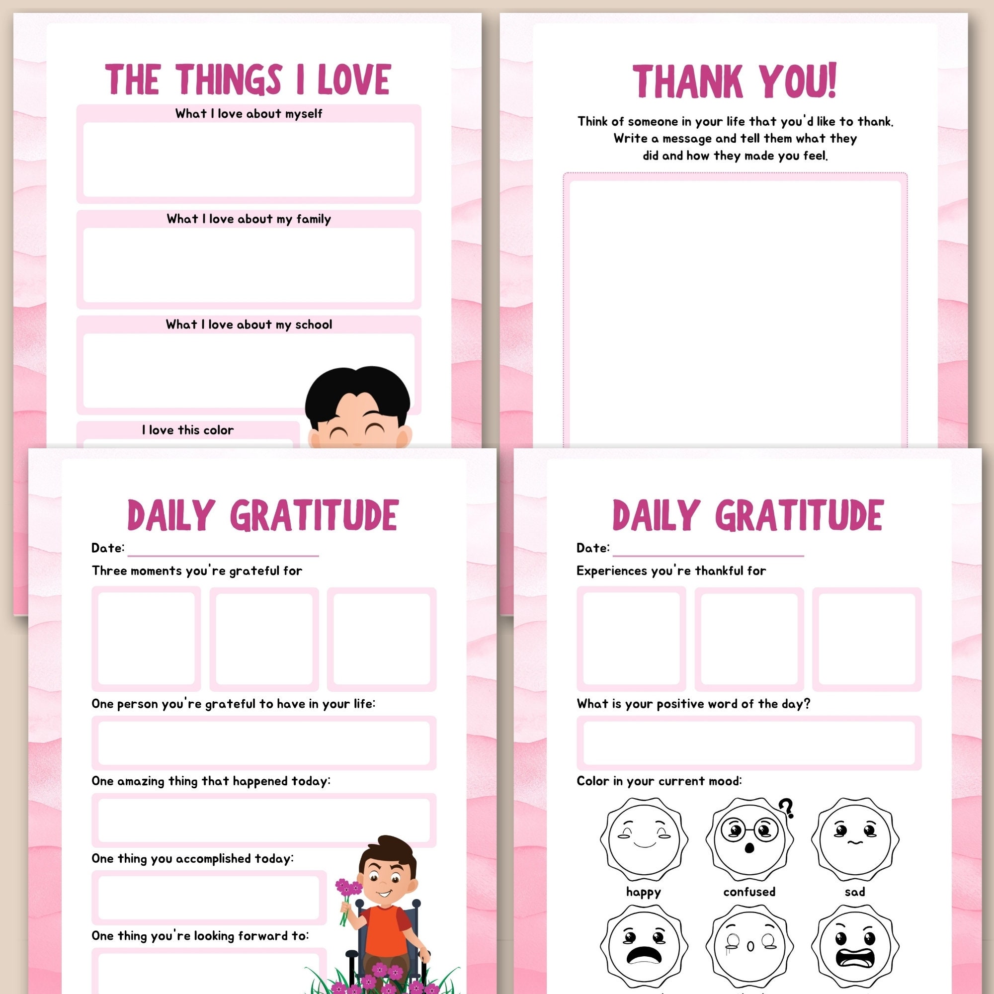 Gratitude Journal Printable for Kids, Daily Gratitude Template ...
