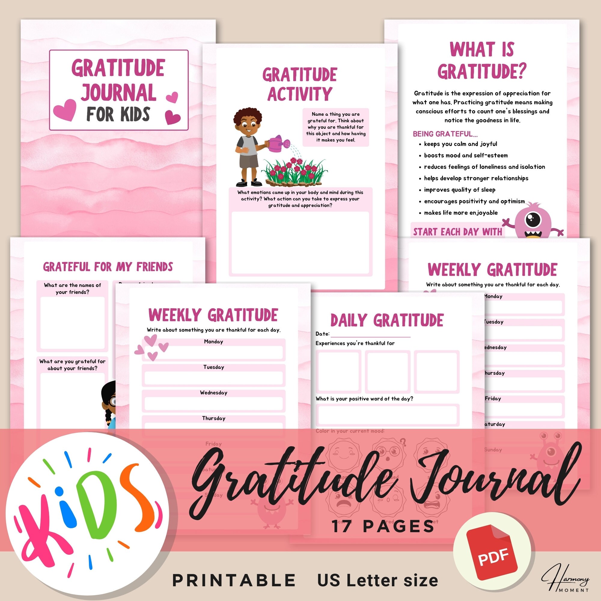 Gratitude Journal Printable for Kids, Daily Gratitude Template ...