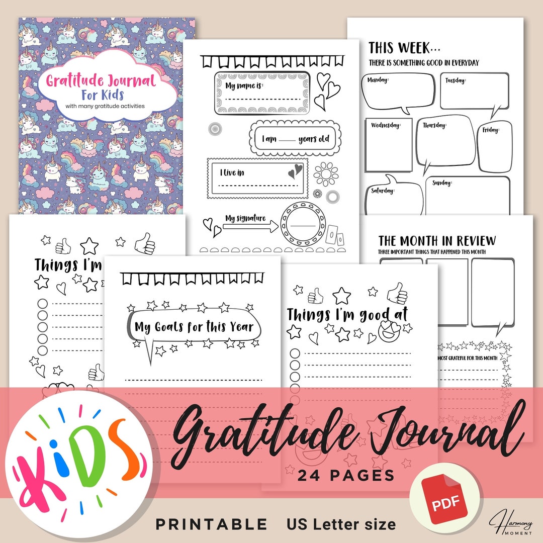 Gratitude Journal Printable for Kids, Daily Gratitude Template ...
