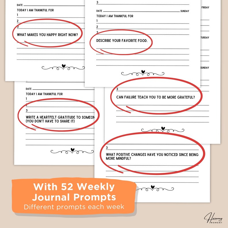 Gratitude Journal Printable, Daily Gratitude Template, 52-week ...