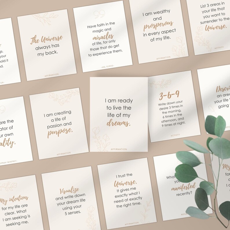 50 Manifesting Card Deck, Printable Manifestation Law of Attraction ...