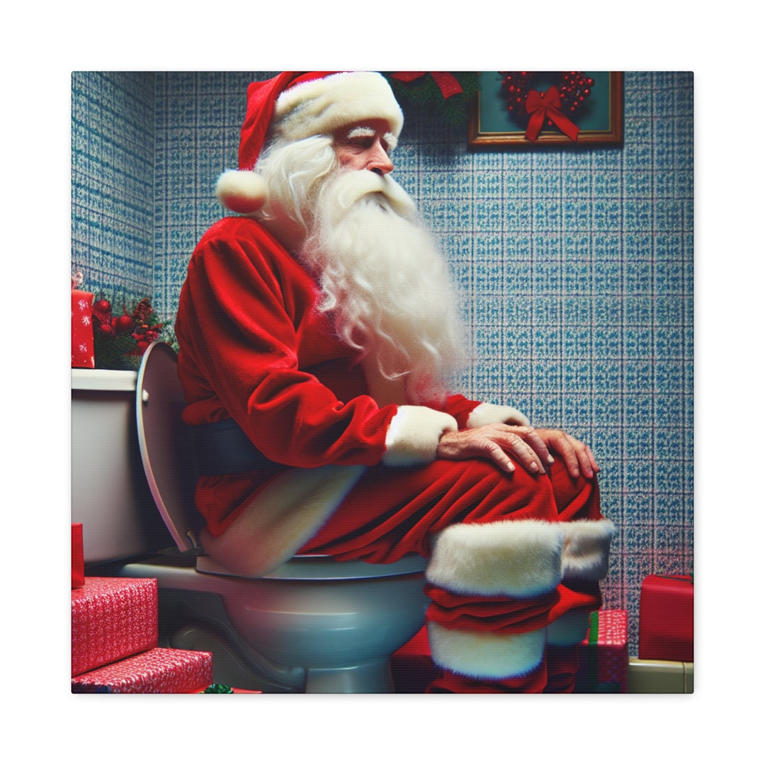 Festivalsanta Santa Sitting on Toilet Art Framed Canvas - Etsy