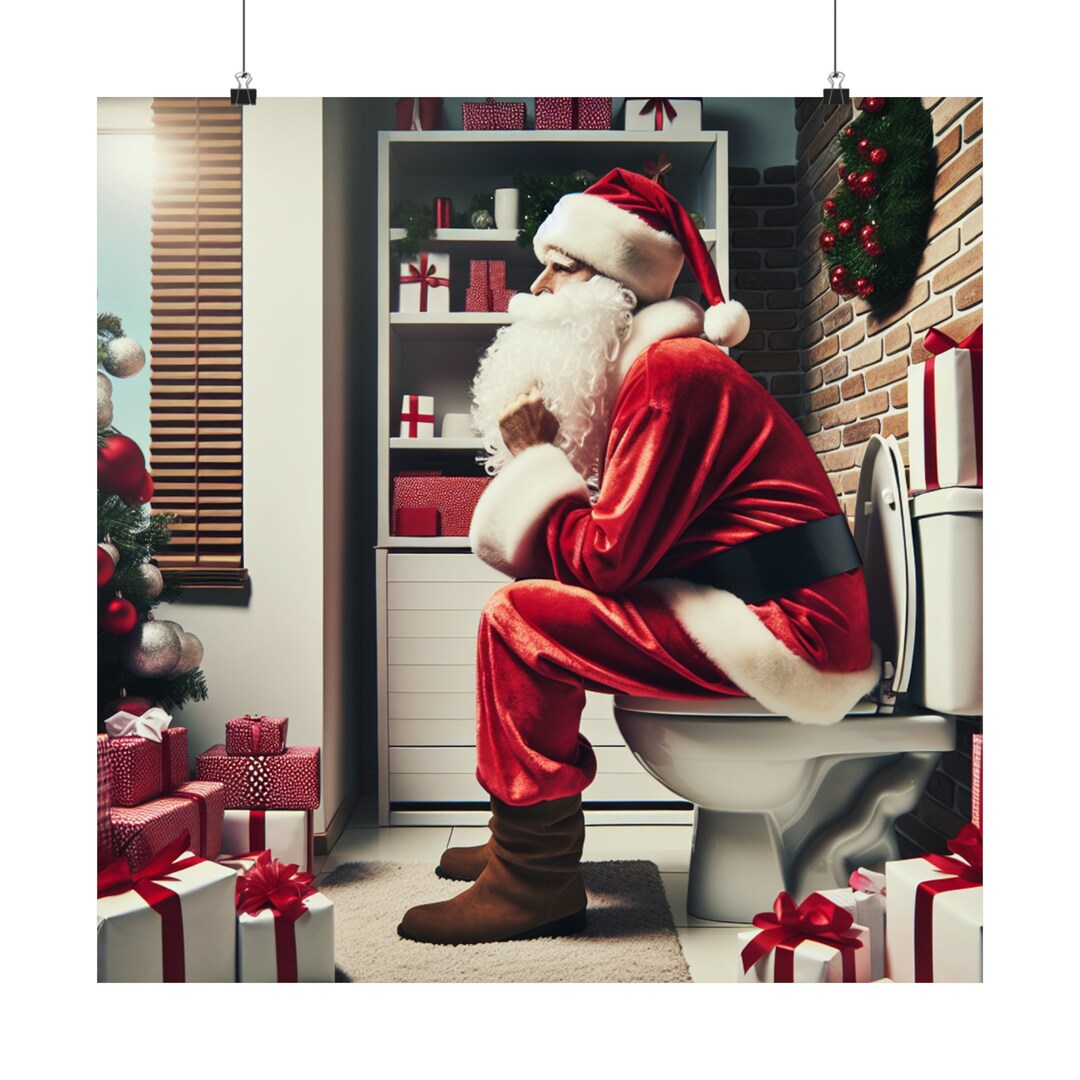 Santa Sitting on Toilet Art Canvas Printed Poster Wall - Etsy