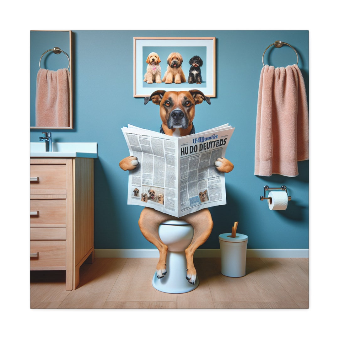 Canindom Dog Sitting on Toilet Reading Newspaper Art - Etsy