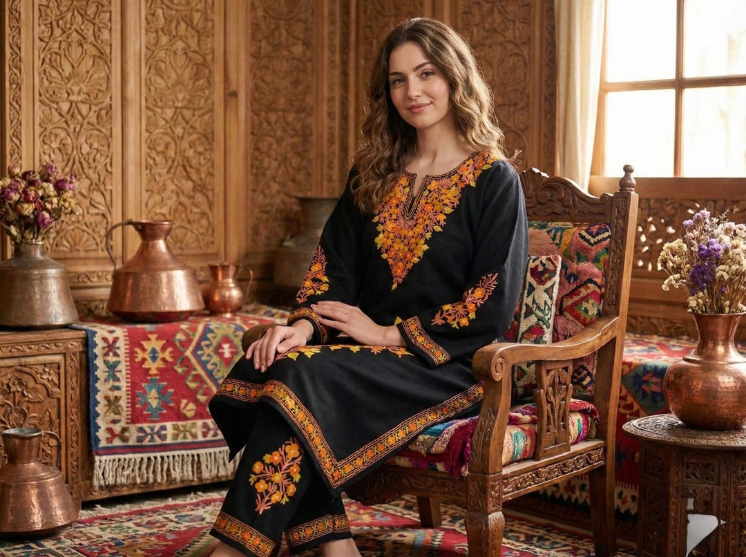 Kashmiri Woolen Embroidered Cord Set – Handcrafted Two Piece Co-ord ...