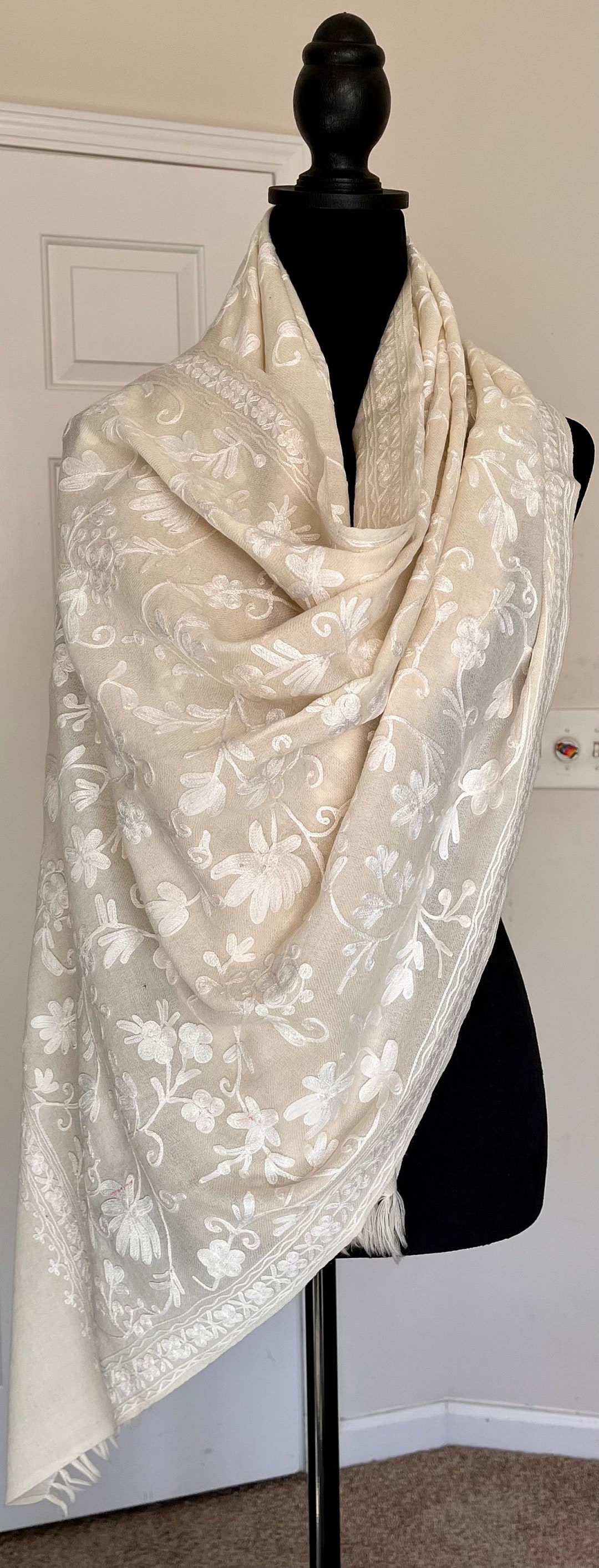 Kashmiri Cashmere off White Embroidery on Pashmina Shawl - Etsy