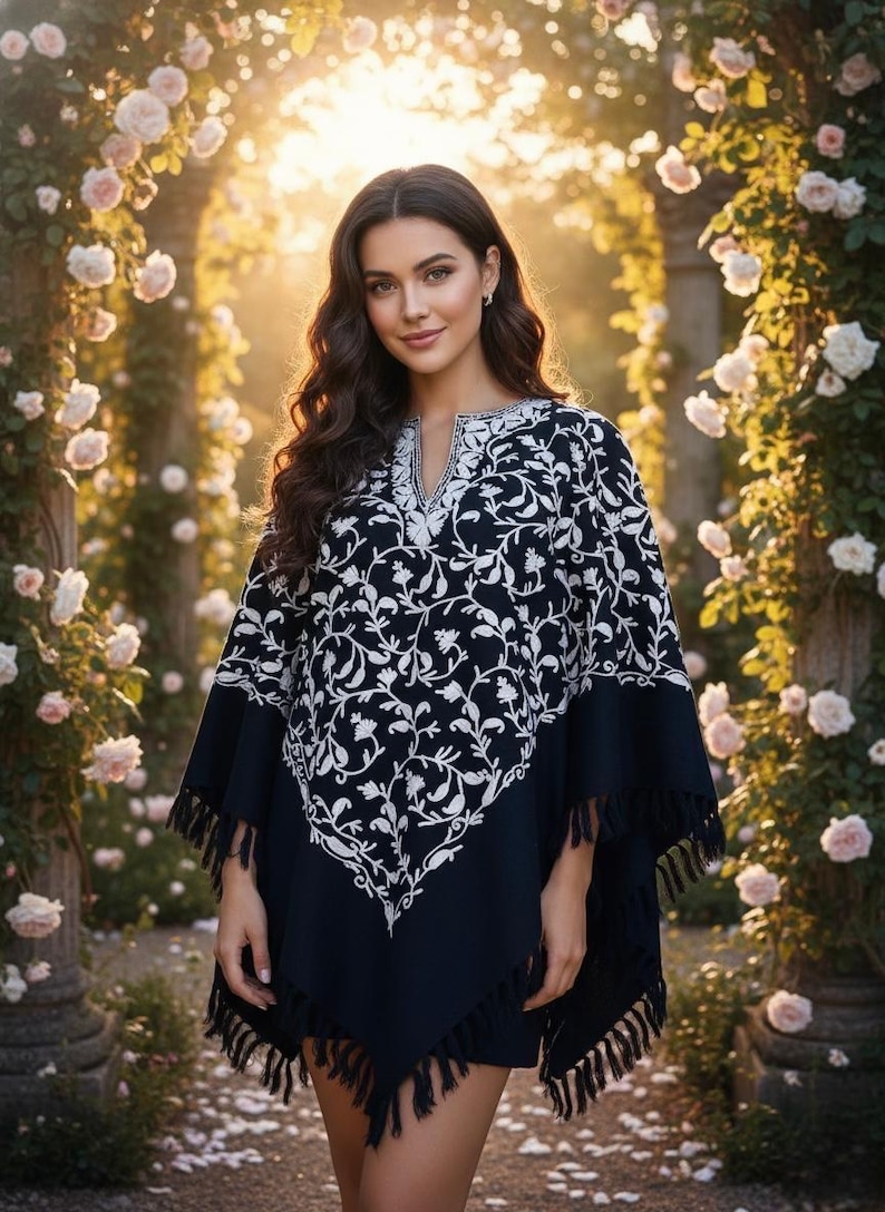 Kashmiri Cape Soft Embroidered Shawl Boho Winter Ethnic Wrap Festival ...