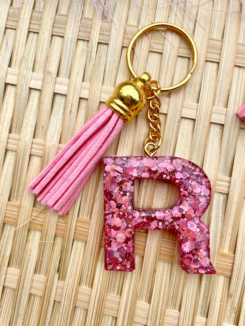 Pink Initial Keychain, Alphabet Keychain Glitter Initial Sparkly ...