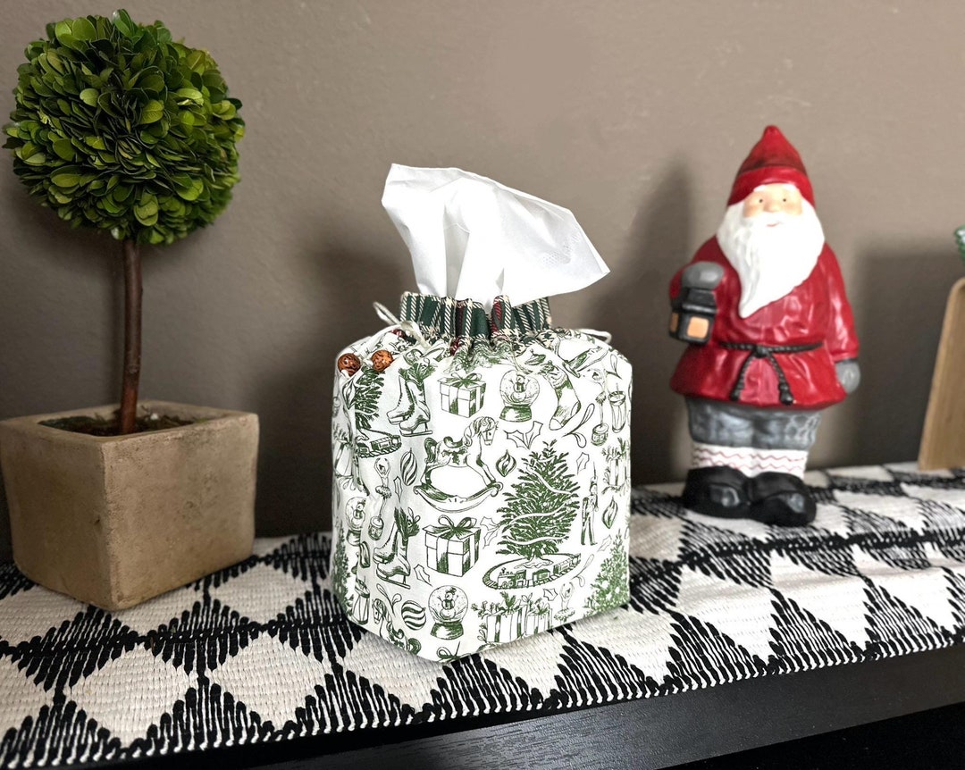 Christmas Tissue Box Cover, Cotton Drawstring Bag - Etsy