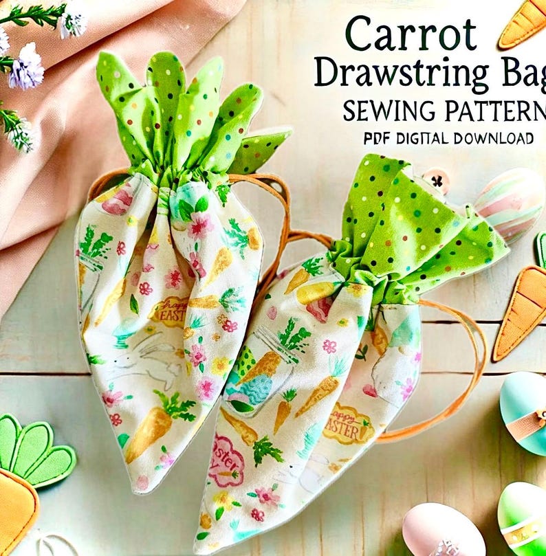 PDF Sewing Pattern, Easy Method! Carrot-shaped Lined Drawstring Bag - Etsy