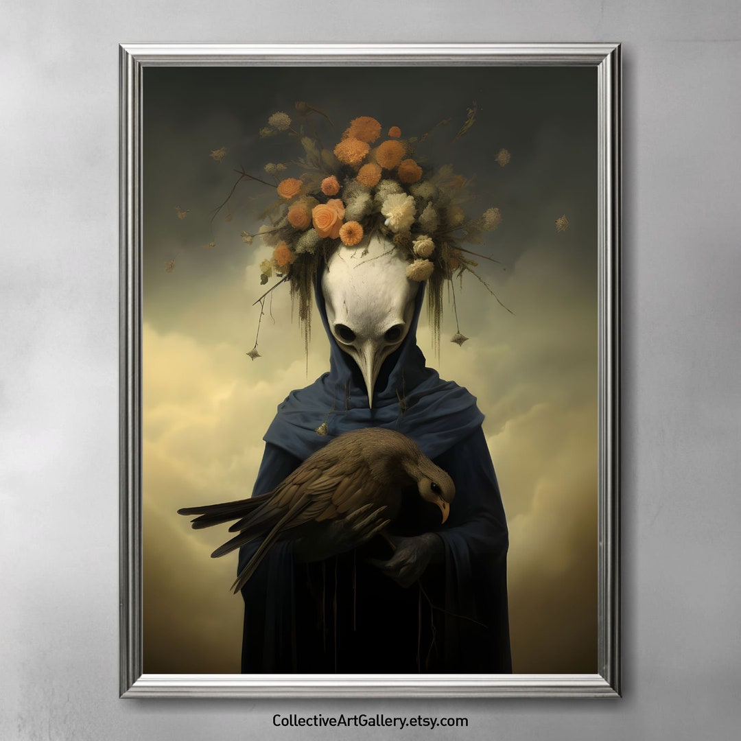 Creepy Bird Creature Art Print Poster, Gothic Dark Academia Lovers Gift ...