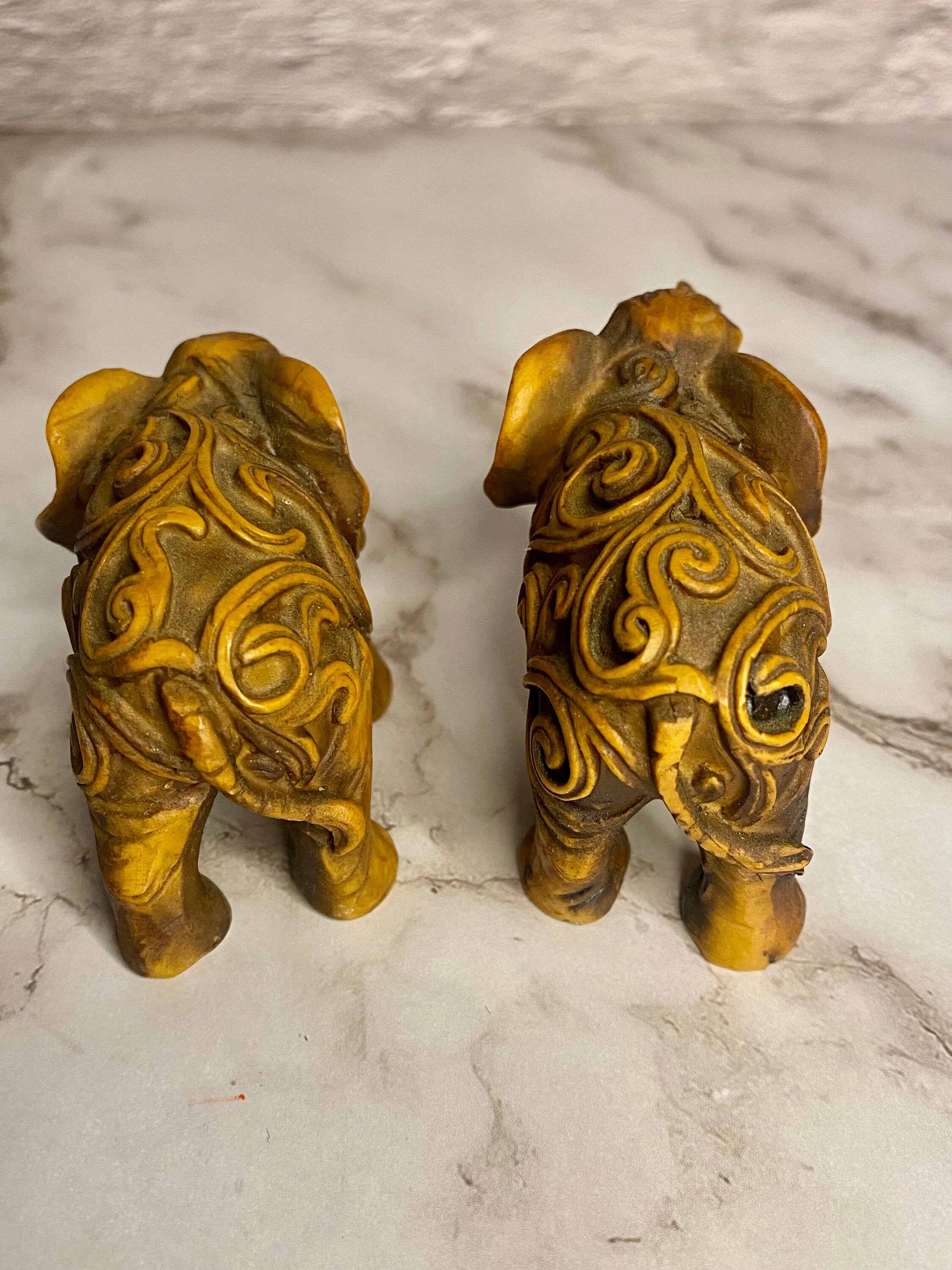 Pair of Wood Carved Elephants With Trunk up Good Fortune - Etsy
