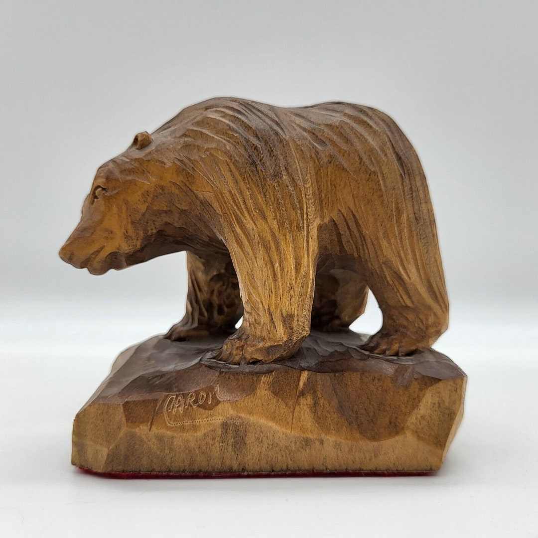Small Hand Carved Wood Bear Figurine Wooden Folk Art - Etsy