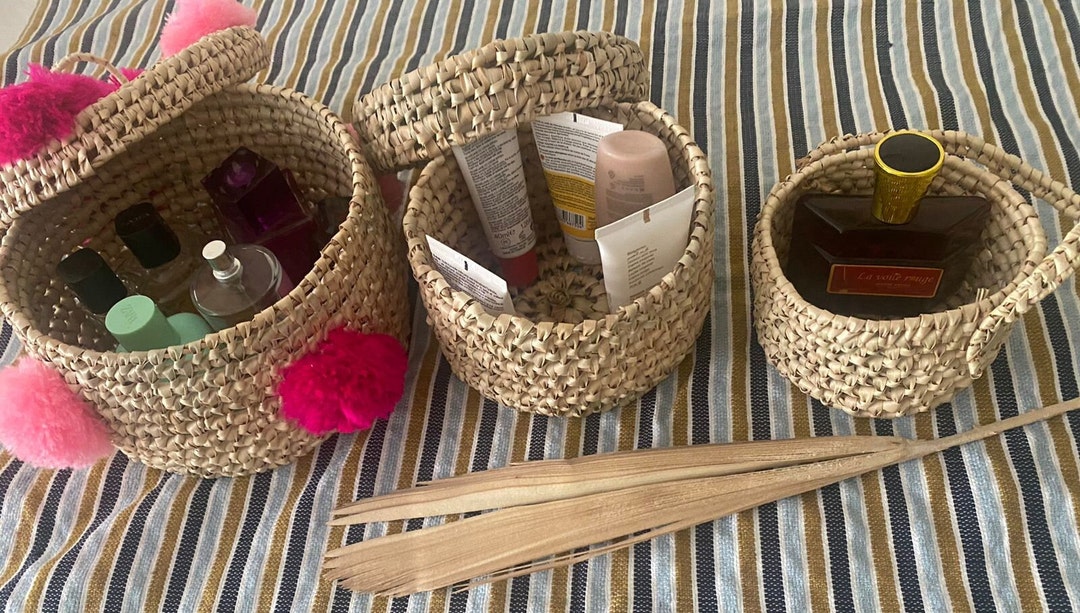 Pack of Three Storage Baskets, Handmade From Moroccan Reeds and Dwarf ...