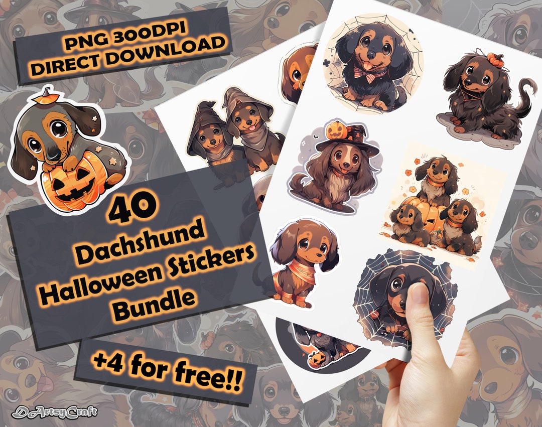 44 Dachshund Puppy Print Cut Digital PNG Sticker Sheets, Sausage ...