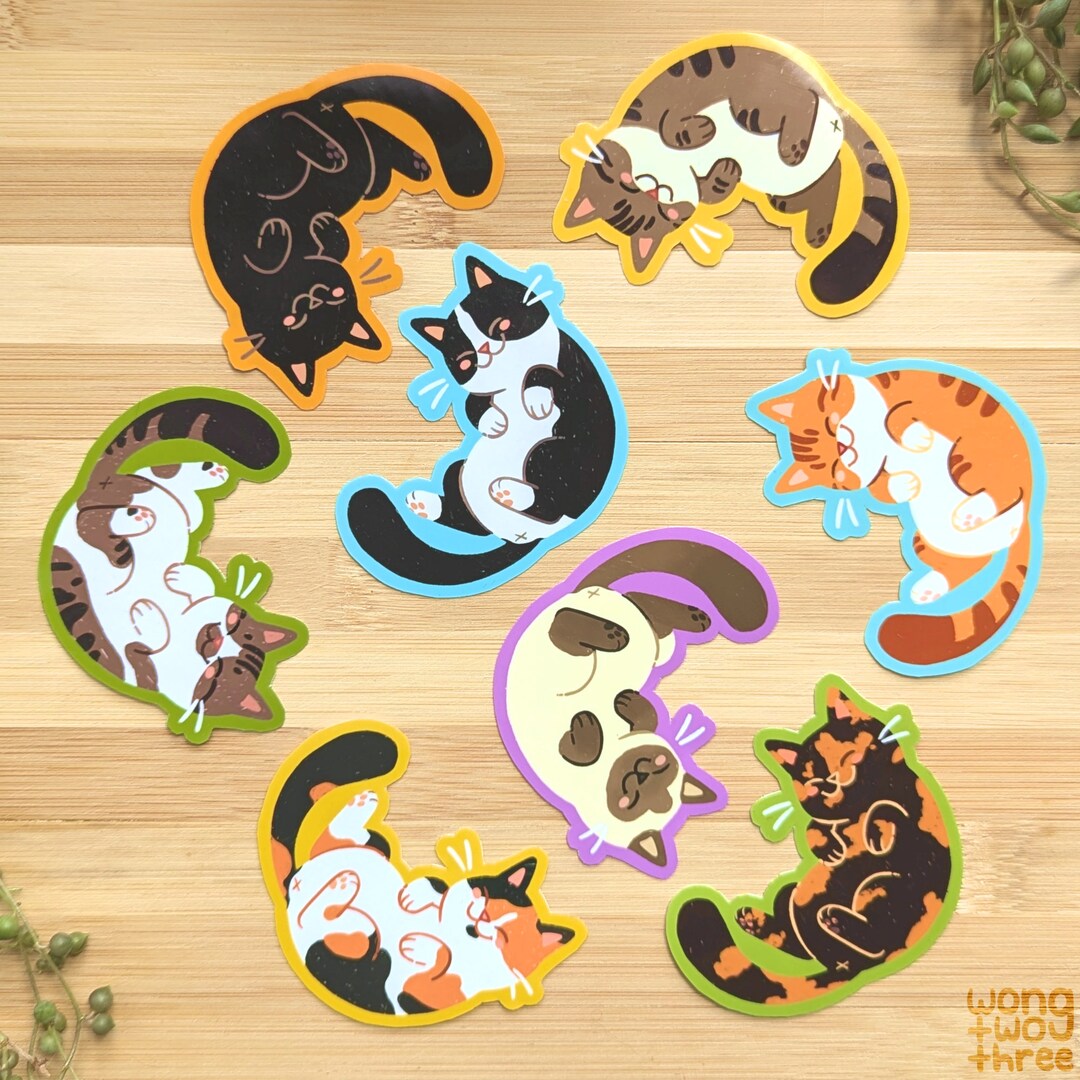 Belly Cat Stickers Vinyl Sticker Cute Stickers Black Cat Siamese Tabby ...