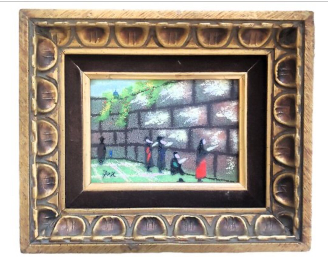 Vintage Signed Israel Judaica Enamel on Tin Framed Painting Wailing ...