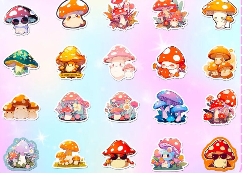 Mushroom Aesthetic Stickers Decals Laptop Scrapbook Phone Suitcase ...
