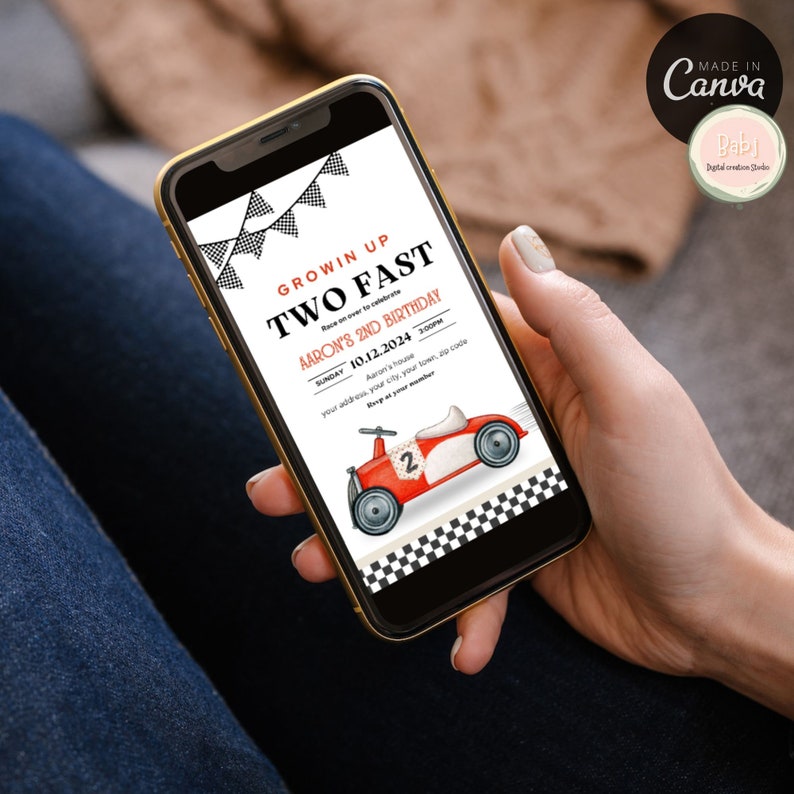 Growing up Two Fast Birthday Invitation Editable, Red Race Car Second ...