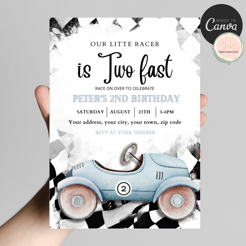 Editable TWO Fast Birthday Invitation Race Car 2nd Birthday Invite ...