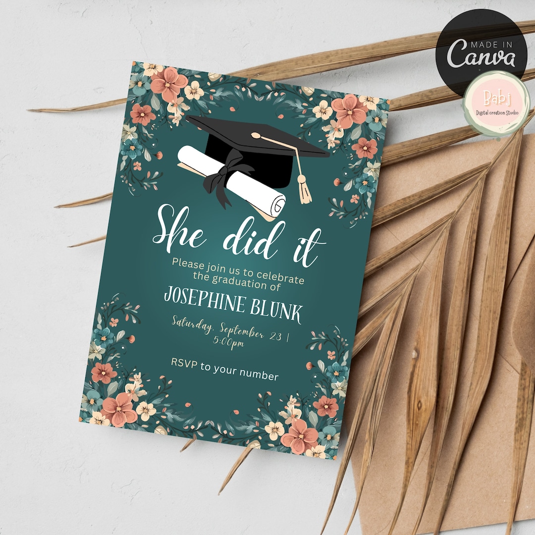 She Did It Graduation Invitation, Graduation Invitation Template ...