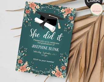 She Did It Graduation Invitation Template, Printable Graduation Party ...