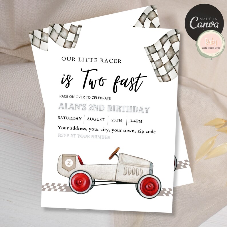 Growing up Two Fast Birthday Invitation Editable, Red Race Car Second ...