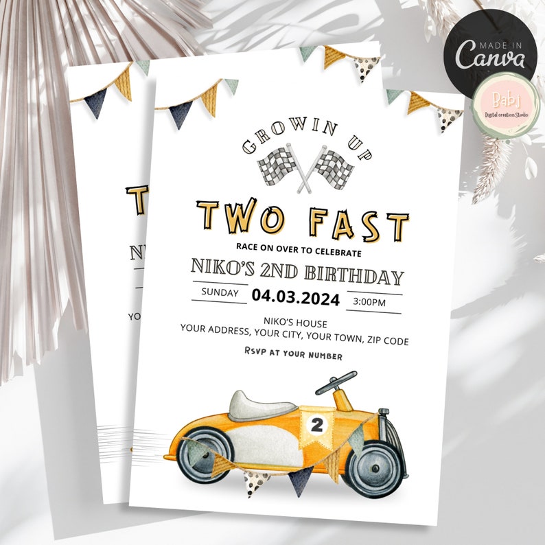 Editable TWO Fast Birthday Invitation Race Car 2nd Birthday Invite ...