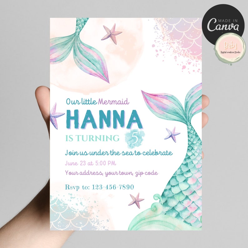 Editable Mermaid Birthday Invitation, Little Mermaid Invite, Under the ...
