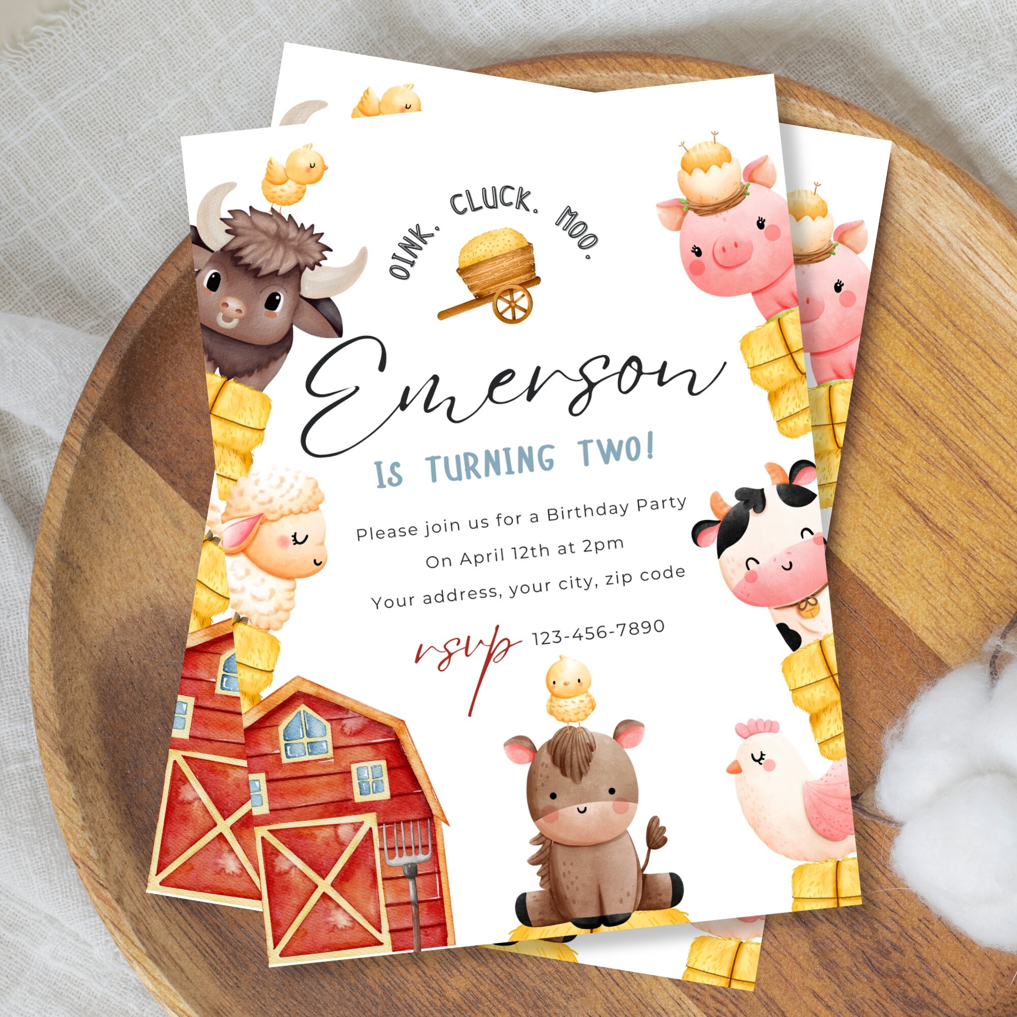 EDITABLE Farm Birthday Invitation, Barn Animals Party Invite Template ...