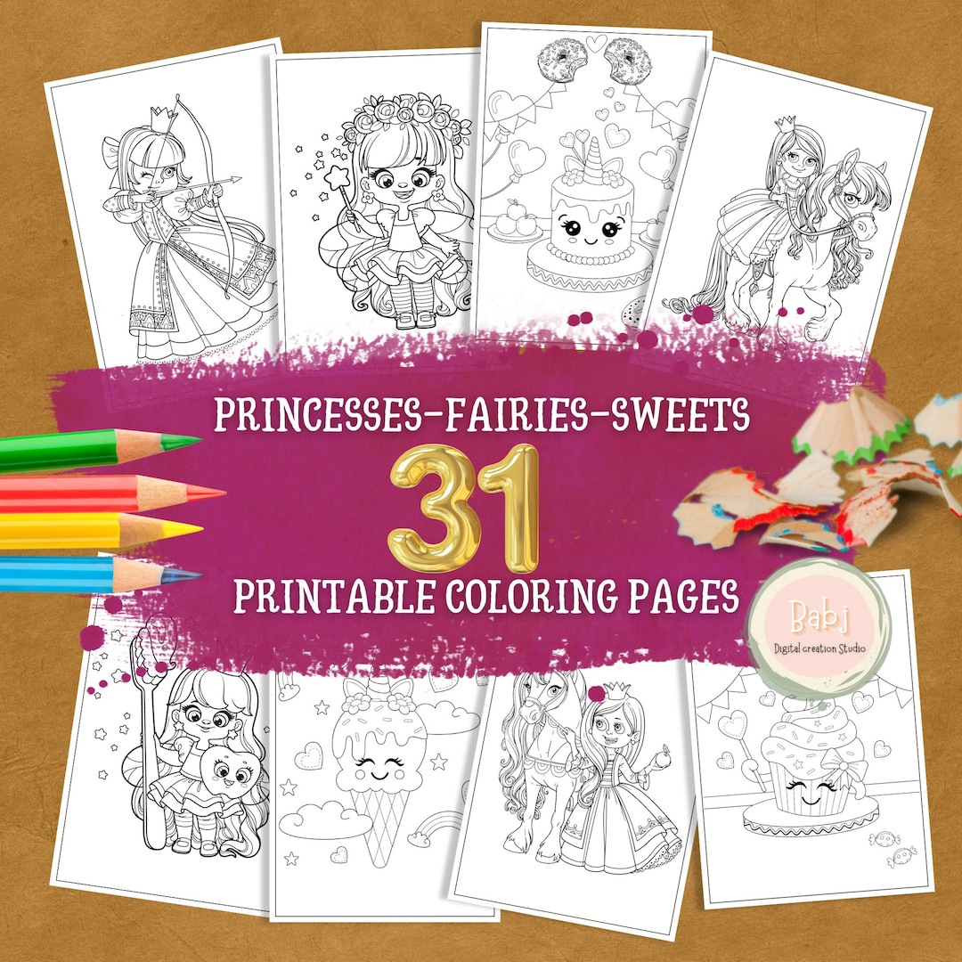 31 Kids Coloring Pages - Princesses - Fairies - Sweets Coloring Pages ...