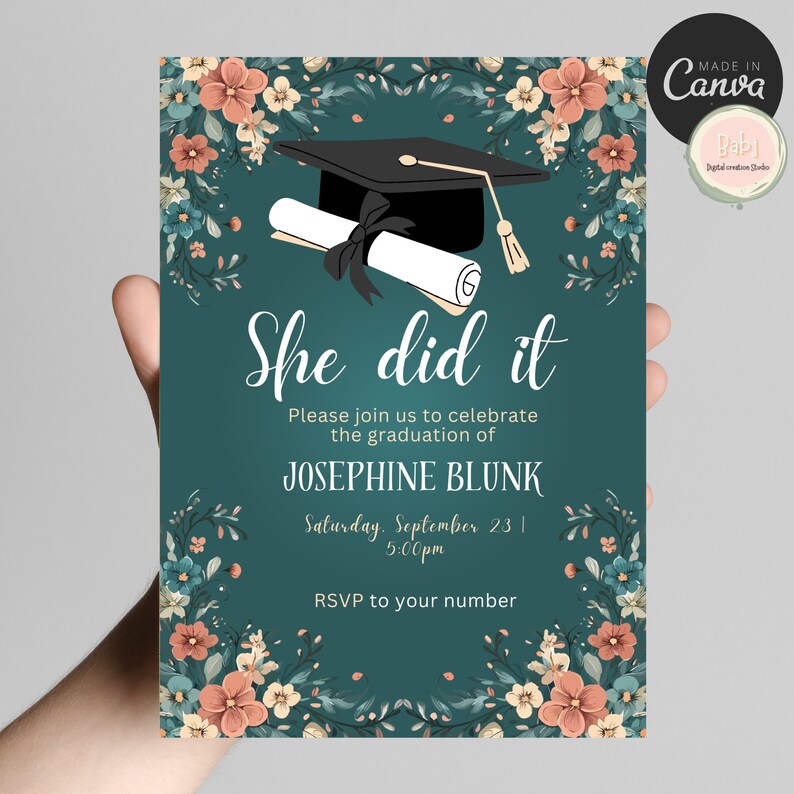 She Did It Graduation Invitation, Graduation Invitation Template ...