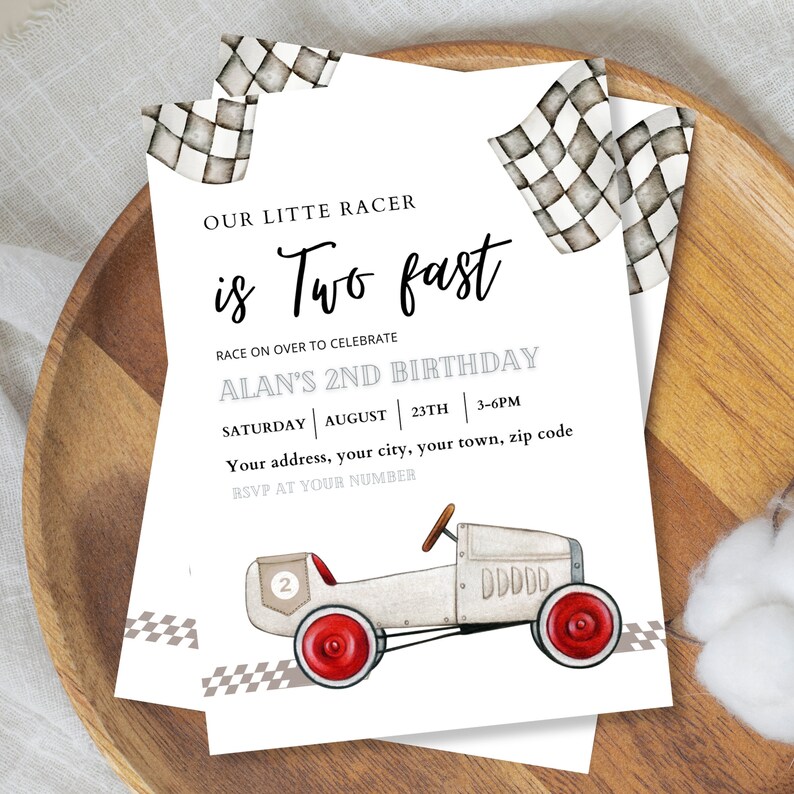 Growing up Two Fast Birthday Invitation Editable, Red Race Car Second ...