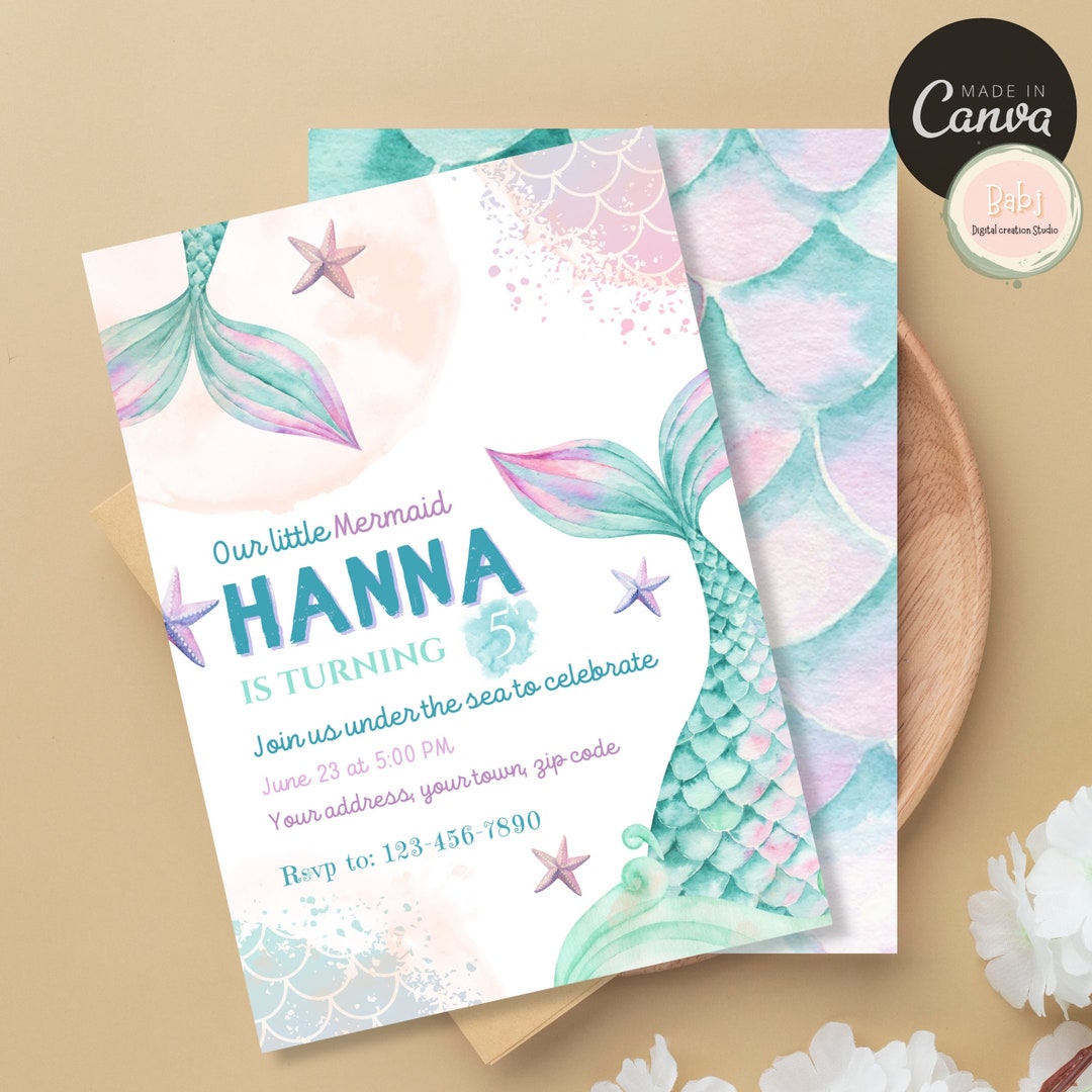 Editable Mermaid Birthday Invitation, Little Mermaid Invite, Under the ...