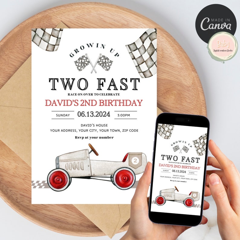 Editable TWO Fast Birthday Invitation Race Car 2nd Birthday Invite ...