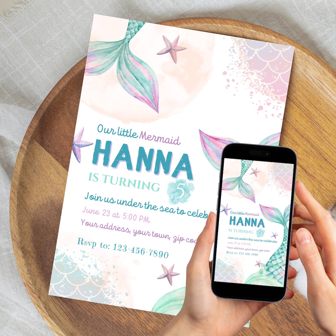 Editable Mermaid Birthday Invitation, Little Mermaid Invite, Under the ...