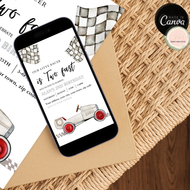 Growing up Two Fast Birthday Invitation Editable, Red Race Car Second ...