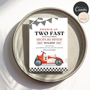 Growing up Two Fast Birthday Invitation Editable, Red Race Car Second ...