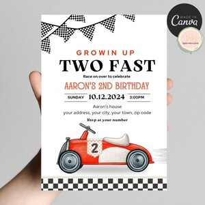 Growing up Two Fast Birthday Invitation Editable, Red Race Car Second ...