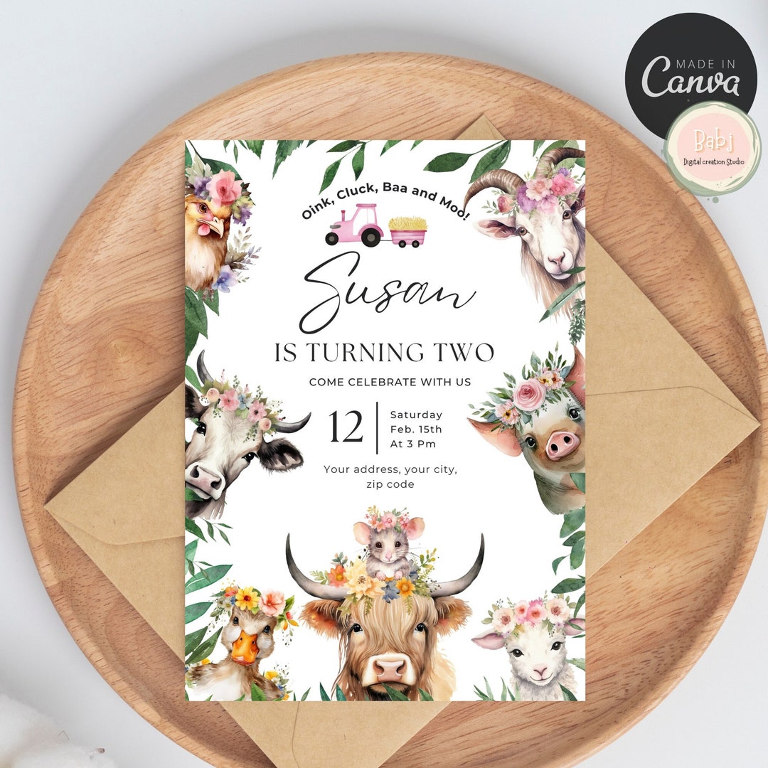 EDITABLE Farm Birthday Invitation, Barn Animals Party Invite Template ...