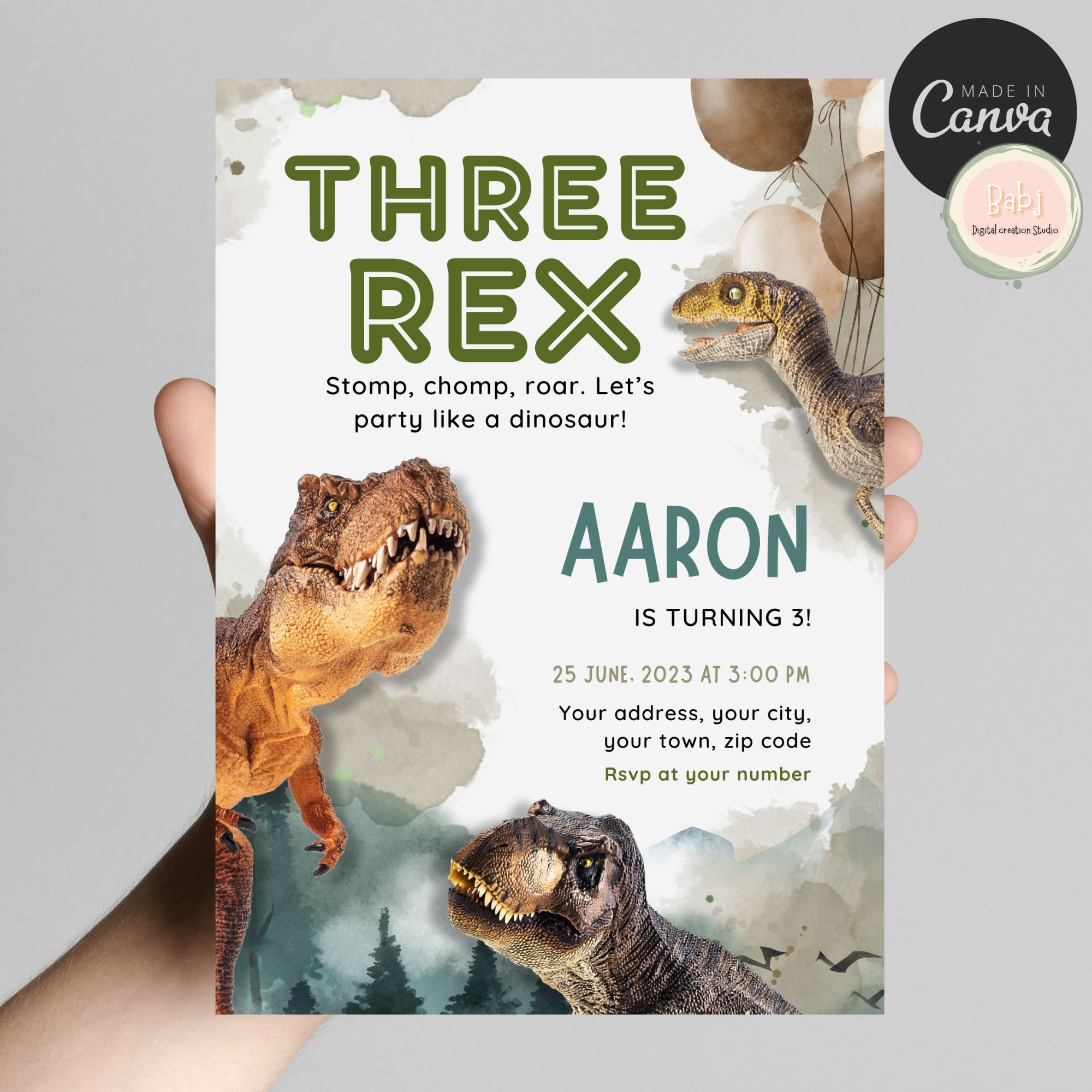 Dinosaur Birthday Invitation, Three Rex Birthday, Editable Three Rex ...