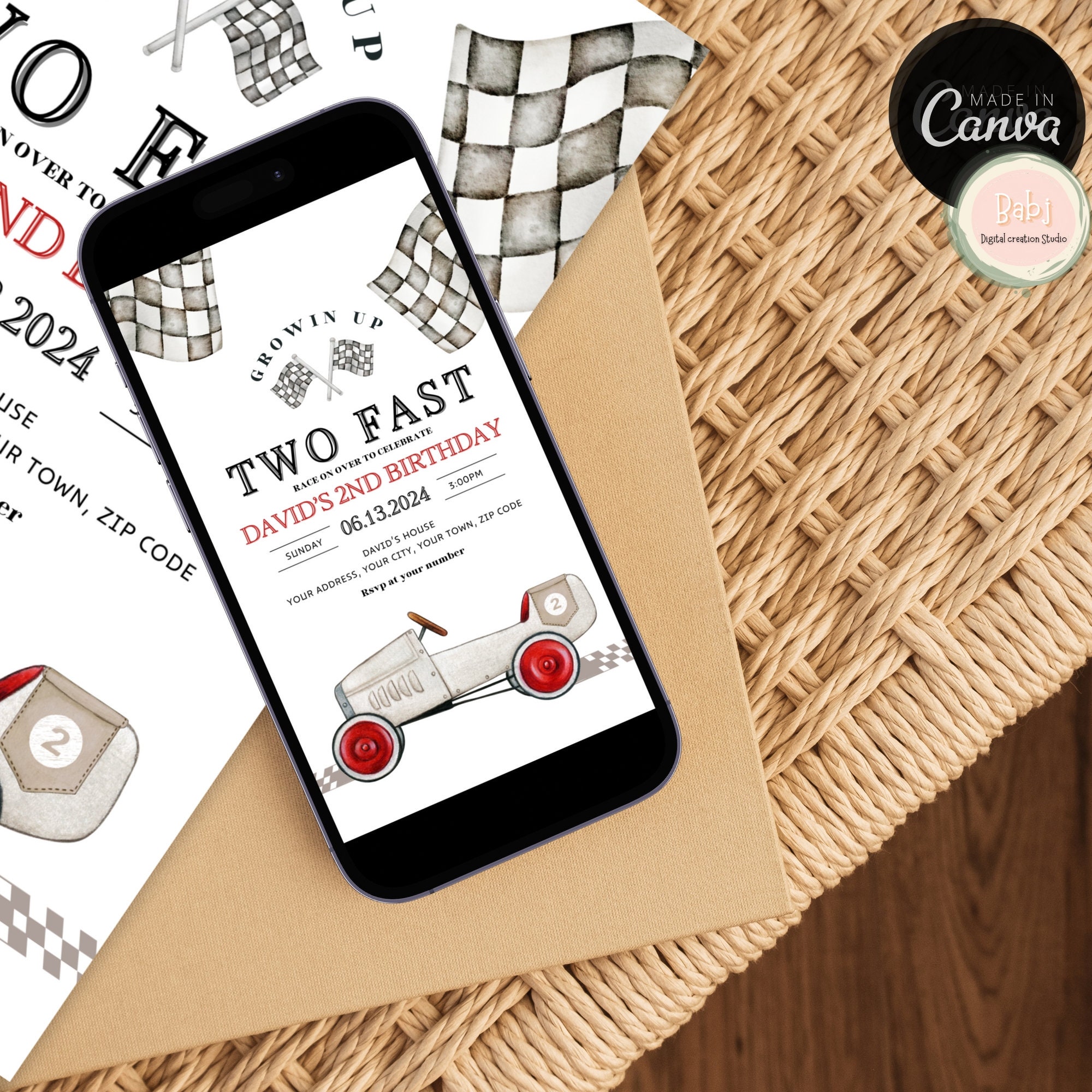 Editable TWO Fast Birthday Invitation Race Car 2nd Birthday Invite ...