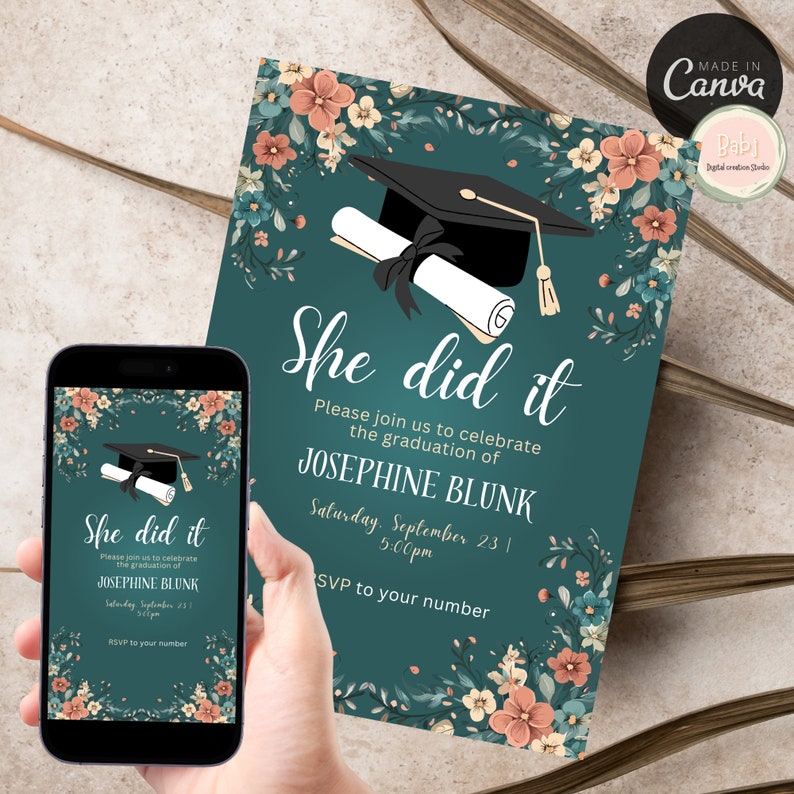 She Did It Graduation Invitation, Graduation Invitation Template ...