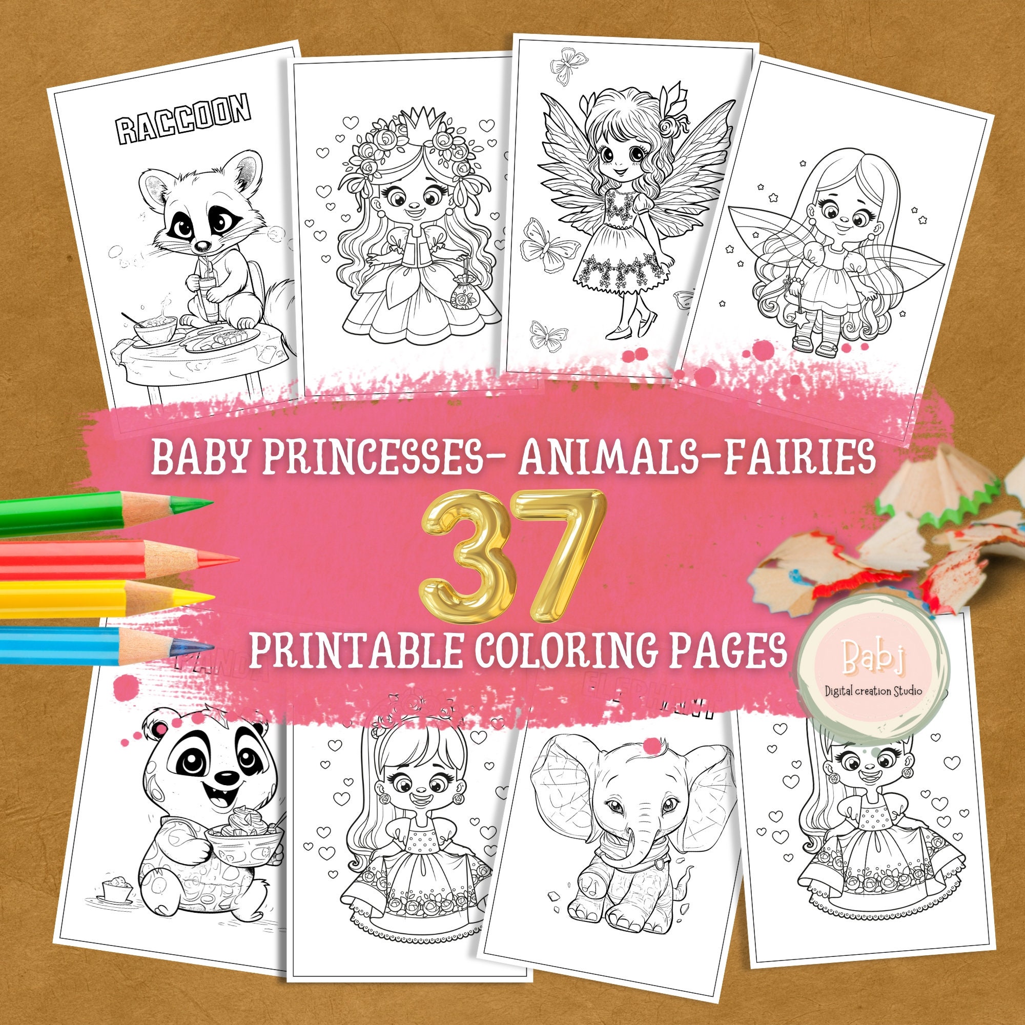 37 Kids Coloring Pages Princesses Fairies Animals Coloring Pages Book ...
